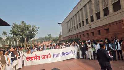 Opposition MPs protest in Parliament premises over National Herald case