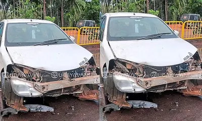 Car crashes into road divider after driver loses control near Moodbidri